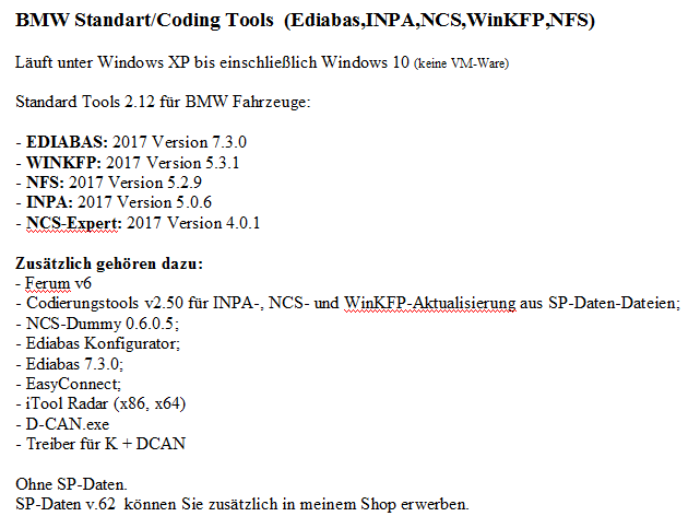 BMW Standart/Coding Tools (Ediabas,INPA,NCS,WinKFP,NFS) 06/2017 – Kfz ...